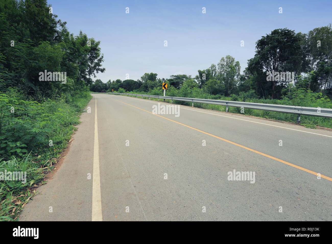 Empty Country road and there are trees on the way in the weather is ...