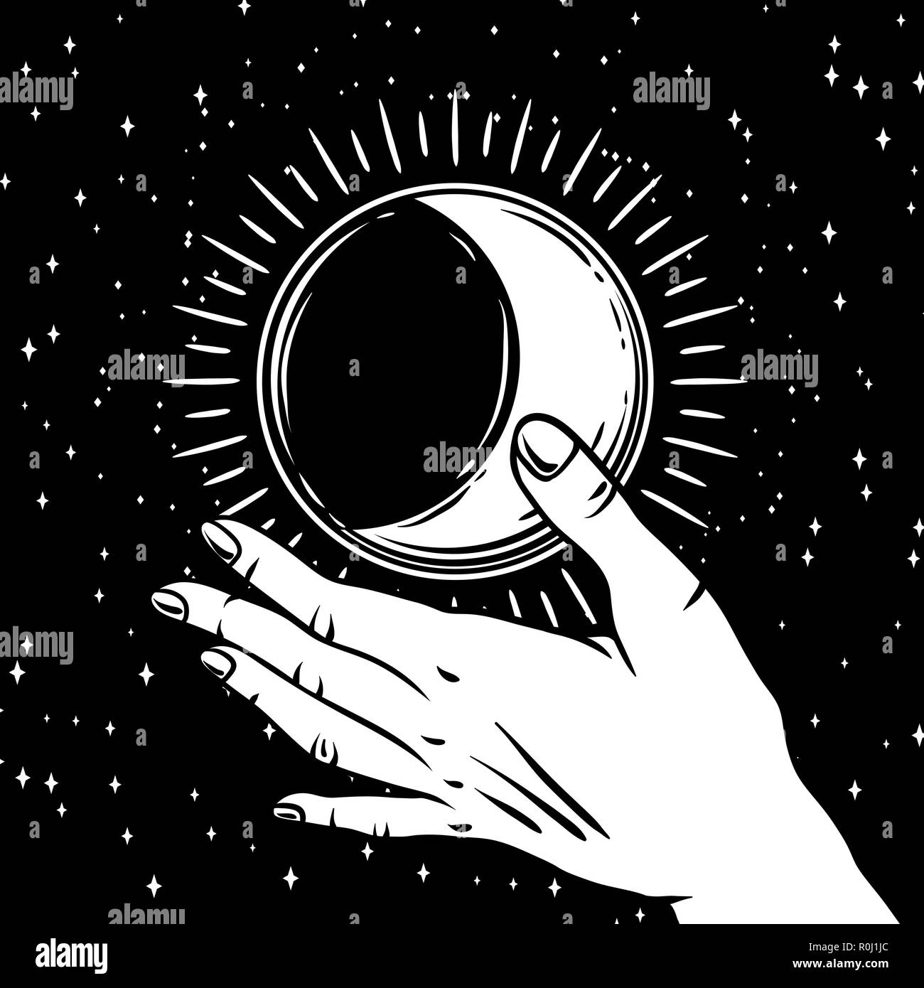 Hand night moonlight Black and White Stock Photos & Images - Alamy