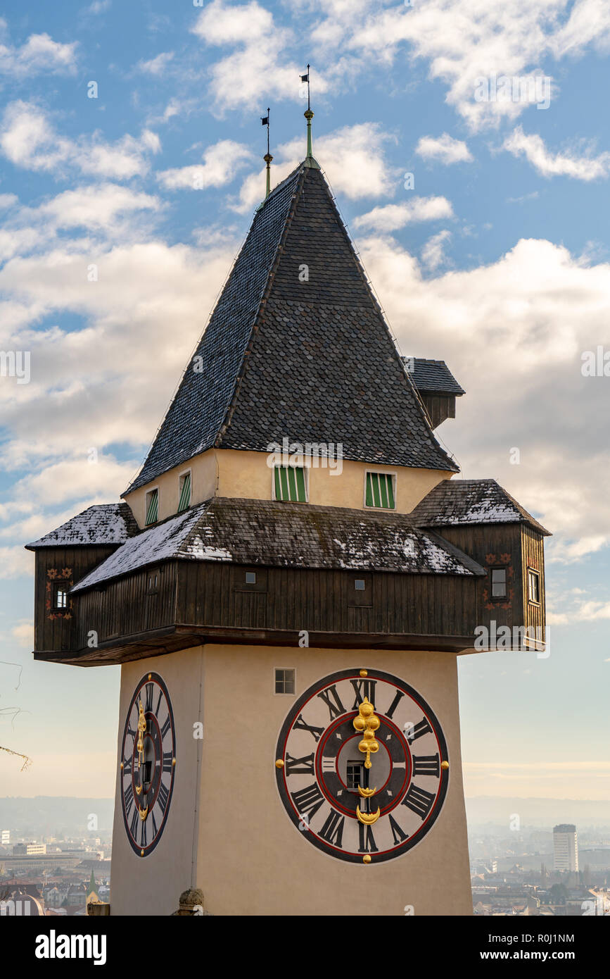 Graz city symbol clock tower on Schlossberg hill Stock Photo - Alamy