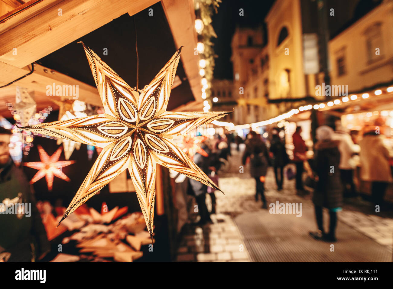 Christmas decoration in a Christmas advent market in central Vienna ...
