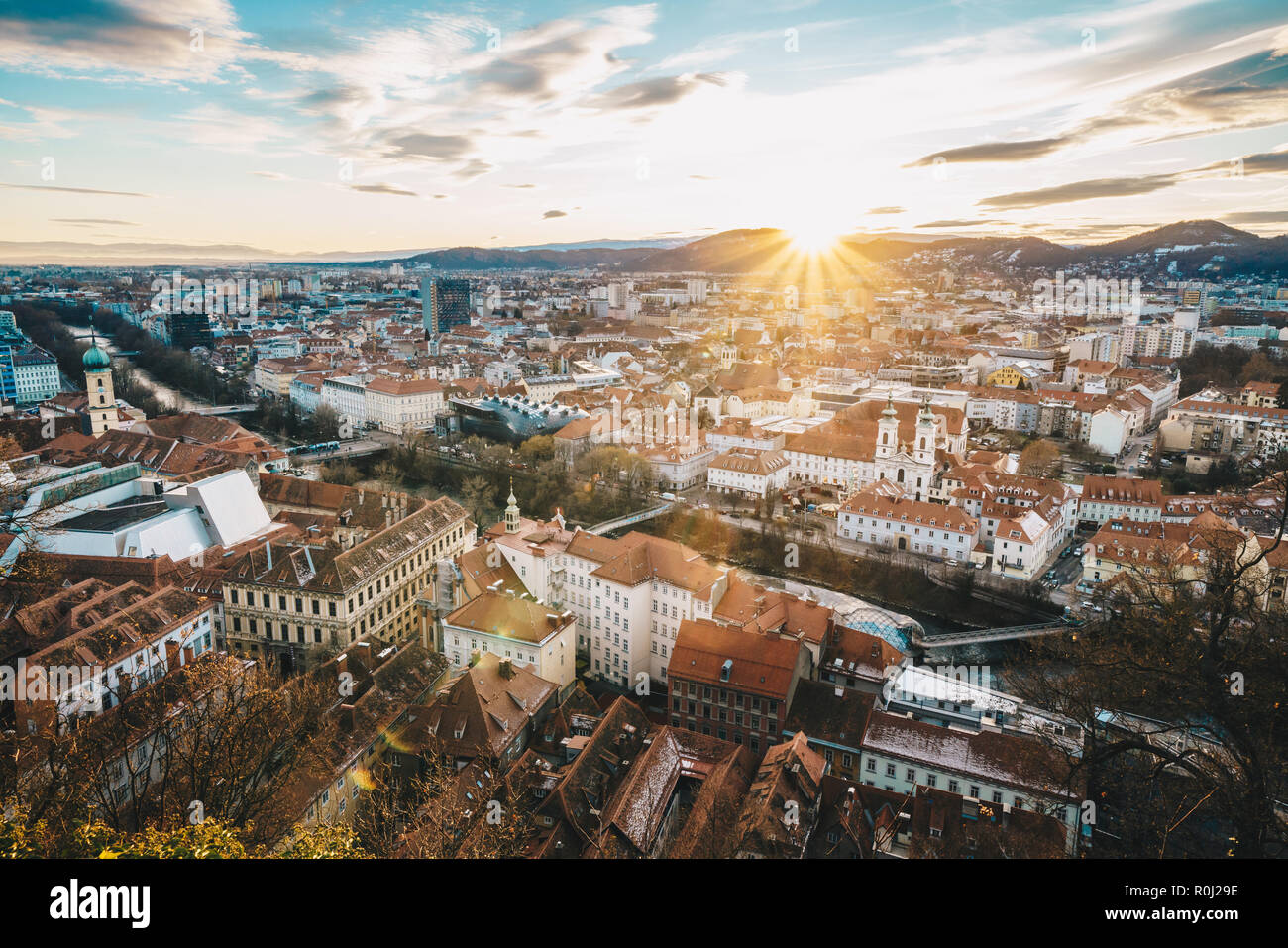 Graz sunset in Austria as seen from above Stock Photo - Alamy