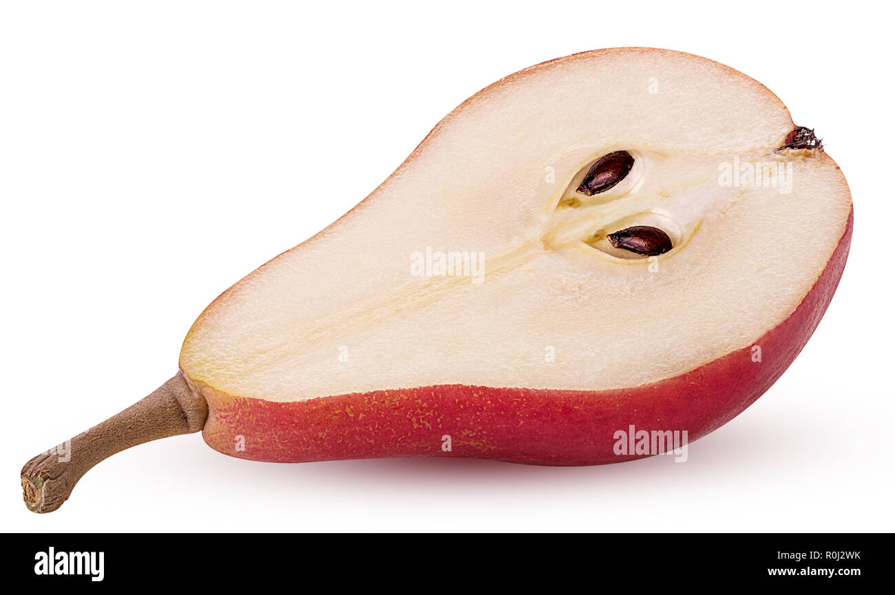 Fresh red pears cut in half isolated on white background Clipping Path ...