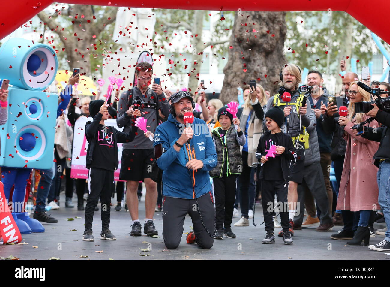 Jamie Theakston completing his charity marathon event at Global studios ...
