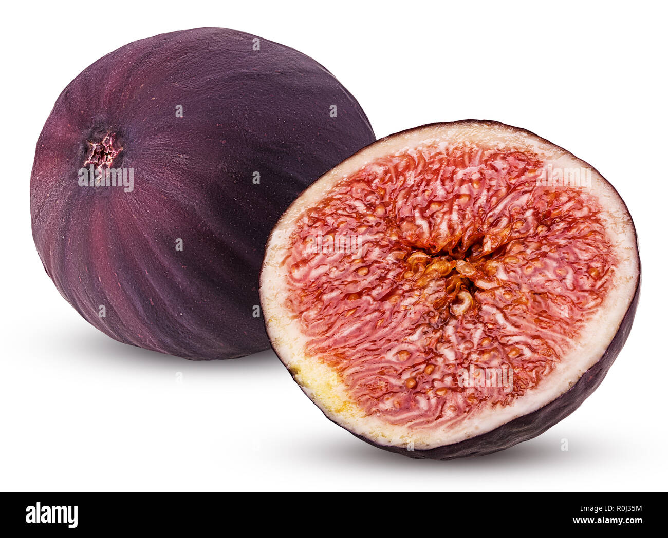 Fresh figs fruit one cut in half isolated on white background. Clipping ...