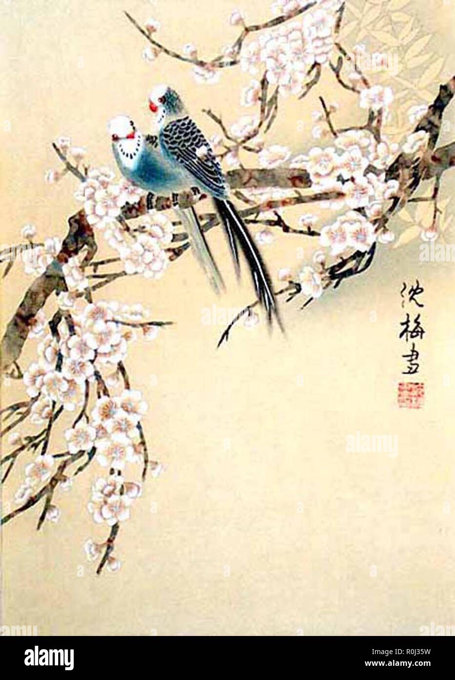 vintage oriental bird painting Stock Photo - Alamy