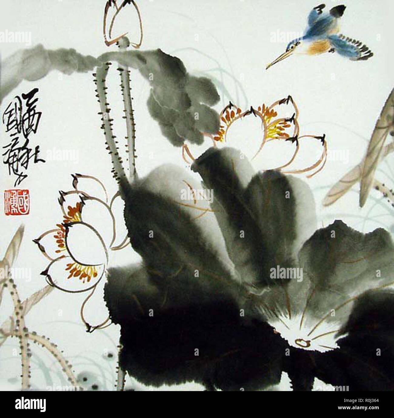 vintage oriental bird painting Stock Photo - Alamy