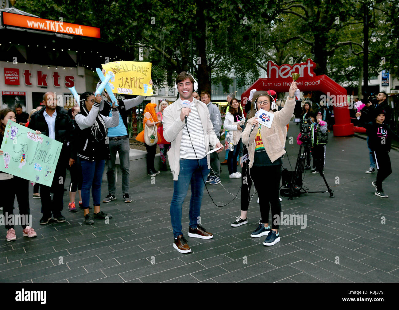 Jamie Theakston completing his charity marathon event at Global studios ...