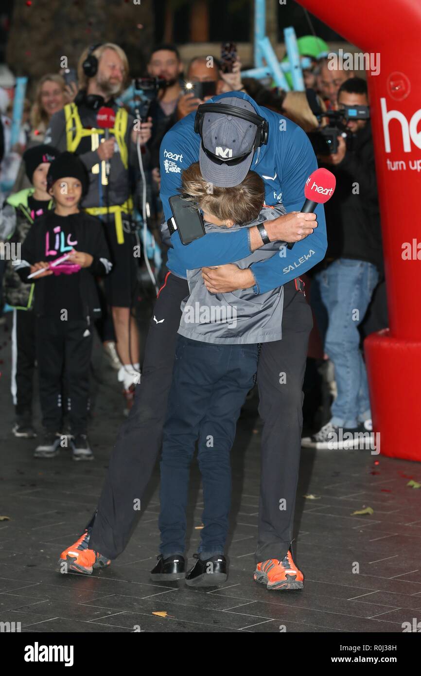 Jamie Theakston completing his charity marathon event at Global studios ...