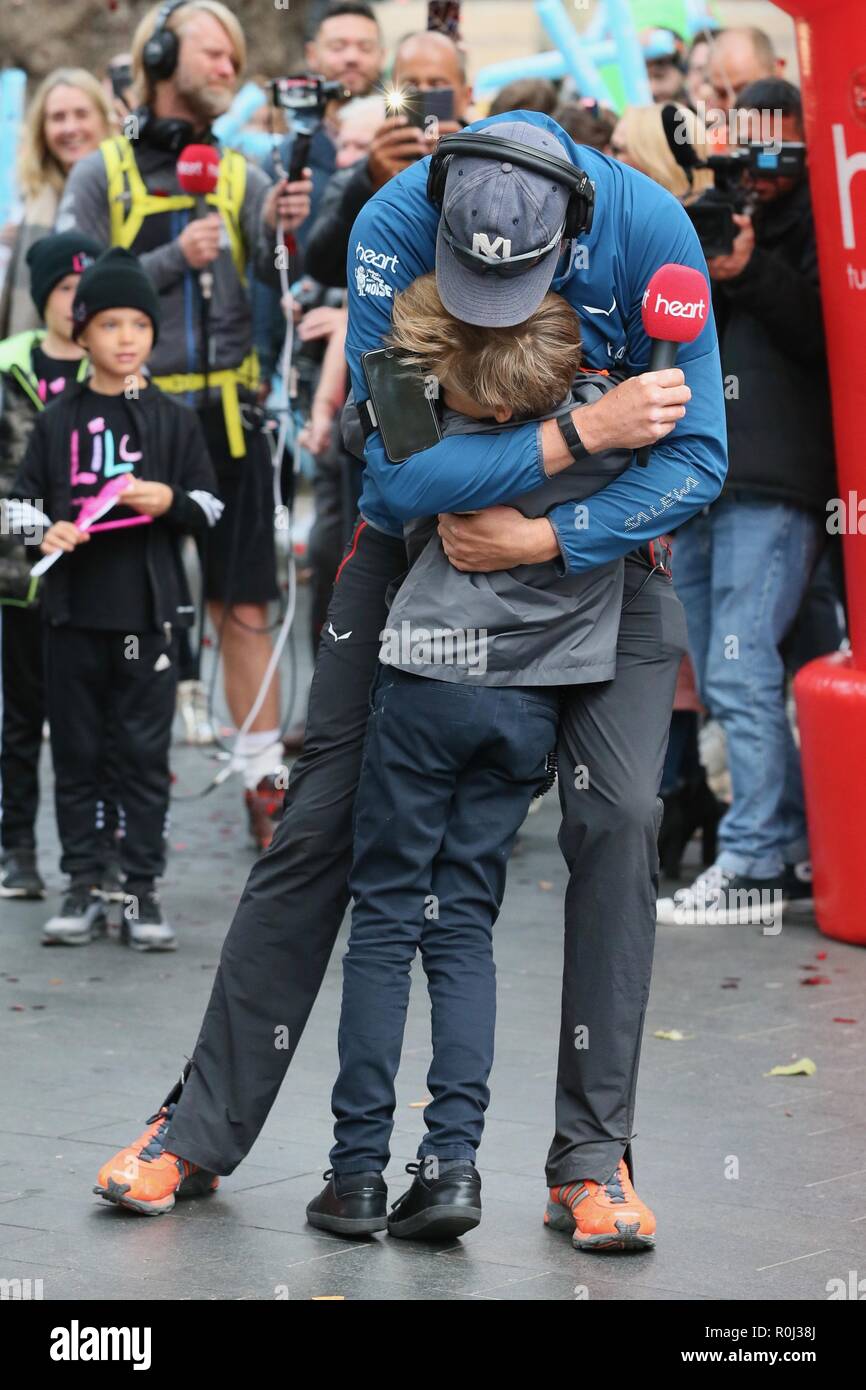 Jamie Theakston completing his charity marathon event at Global studios ...