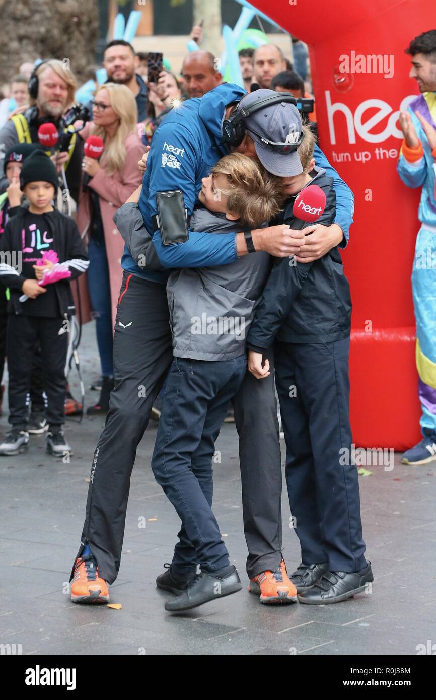 Jamie Theakston completing his charity marathon event at Global studios ...