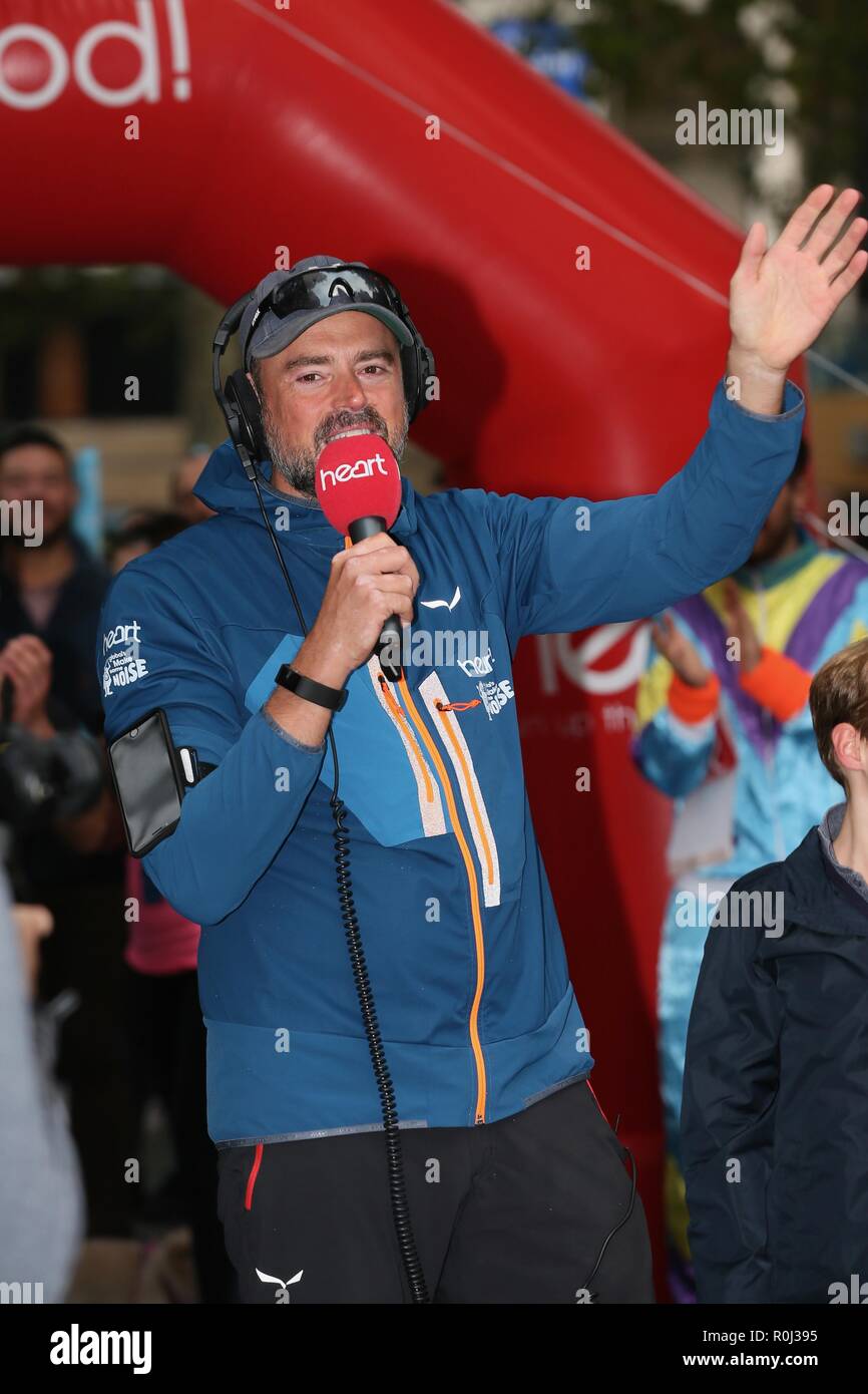 Jamie Theakston completing his charity marathon event at Global studios ...