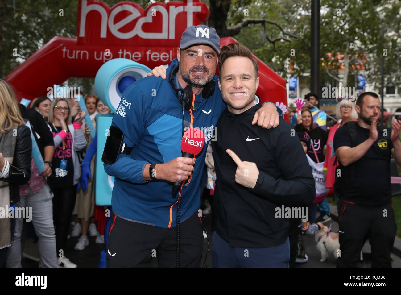 Jamie Theakston completing his charity marathon event at Global studios ...
