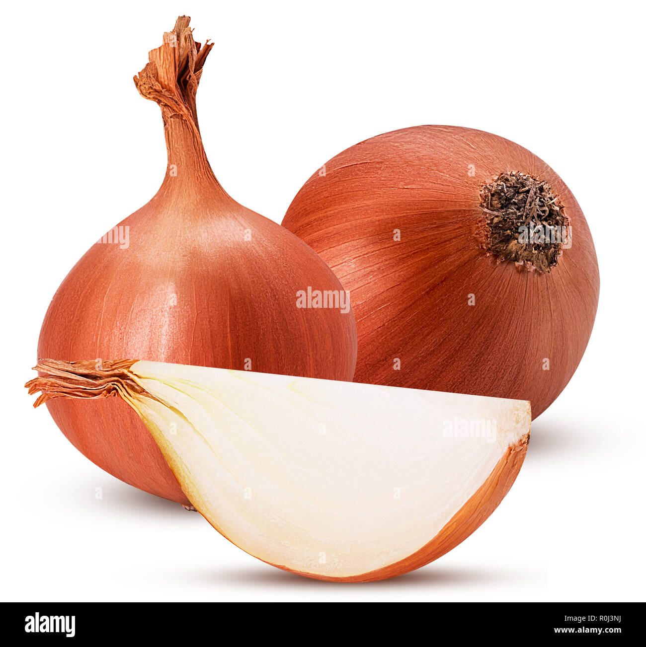 Two yellow onion bulb and slice isolated on white background. Clipping ...