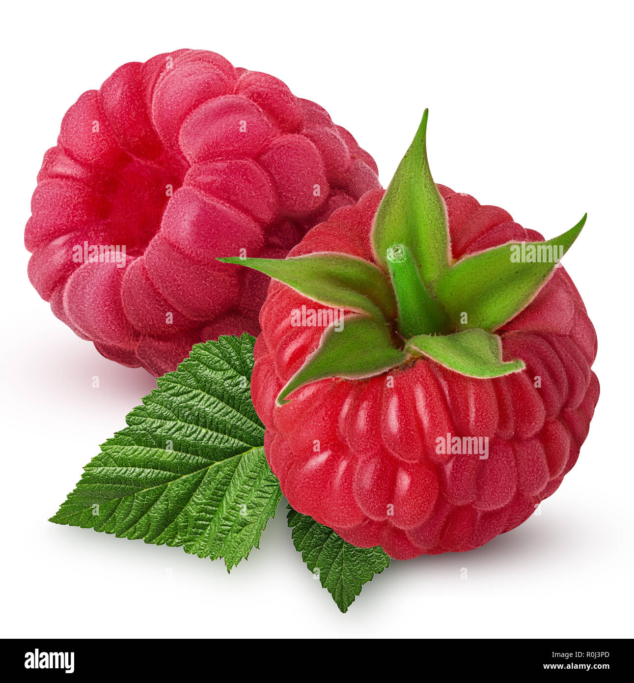 Ripe raspberries with leaf isolated on white background. Clipping Path ...