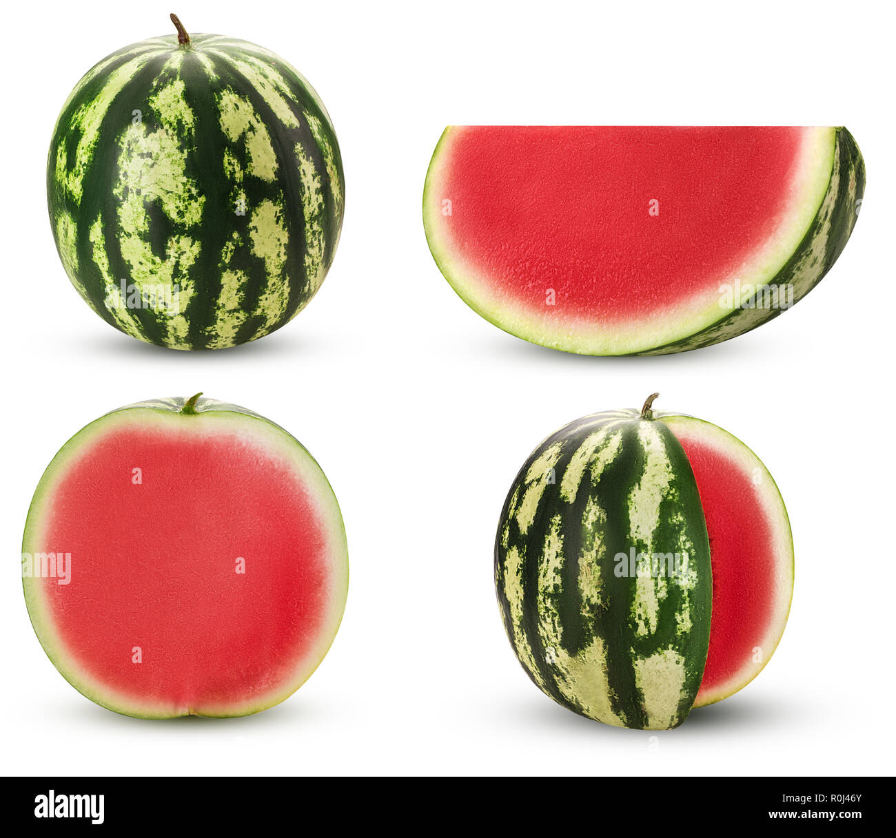 Collection of ripe watermelon without ossicle, whole, cut, slice ...