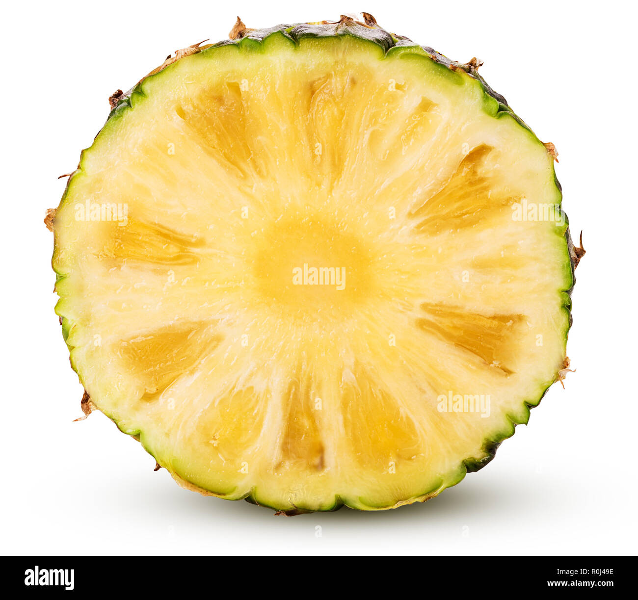 Pineapple fruit cut in half isolated on white background. Clipping Path ...