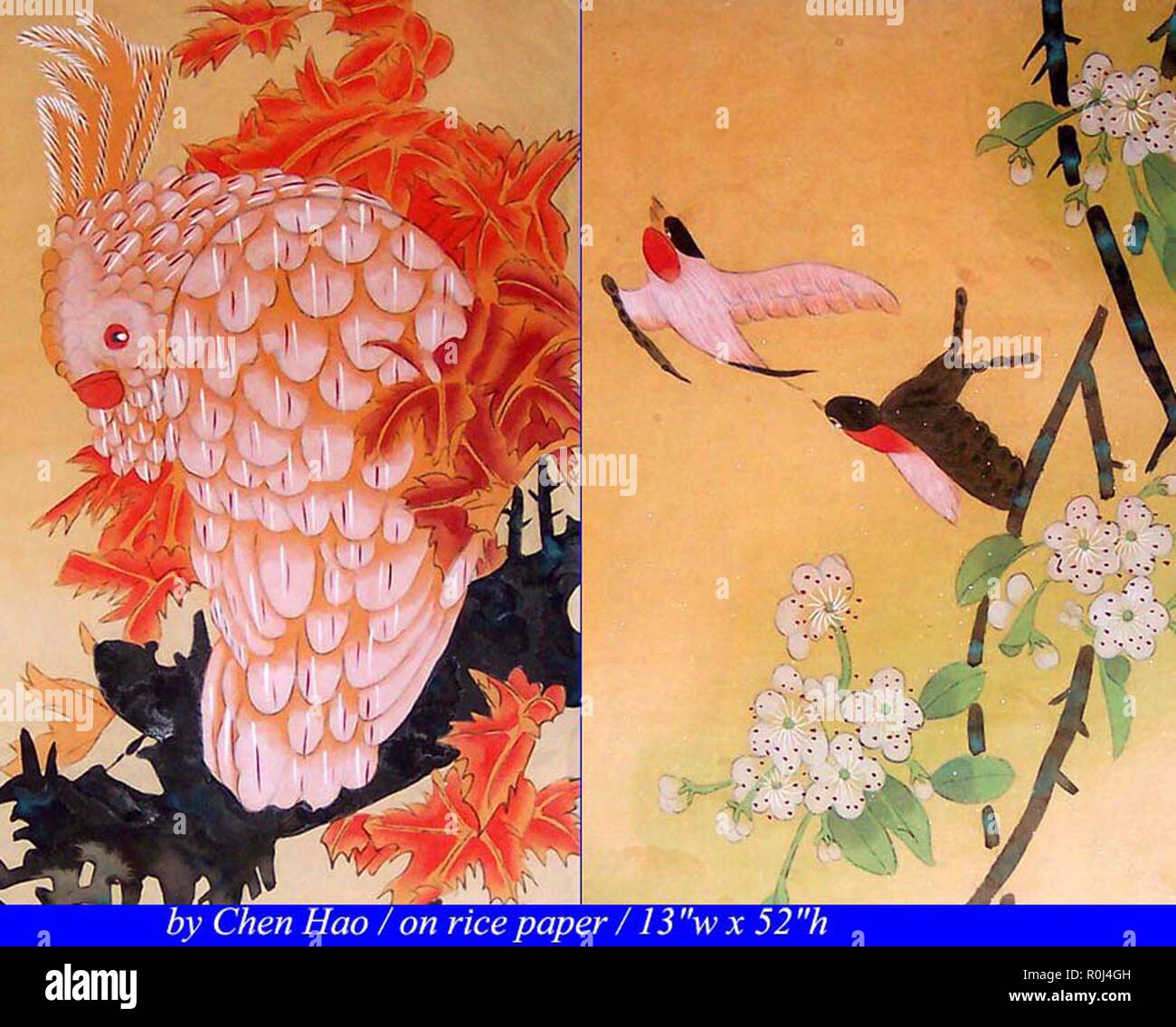 vintage oriental bird painting Stock Photo - Alamy