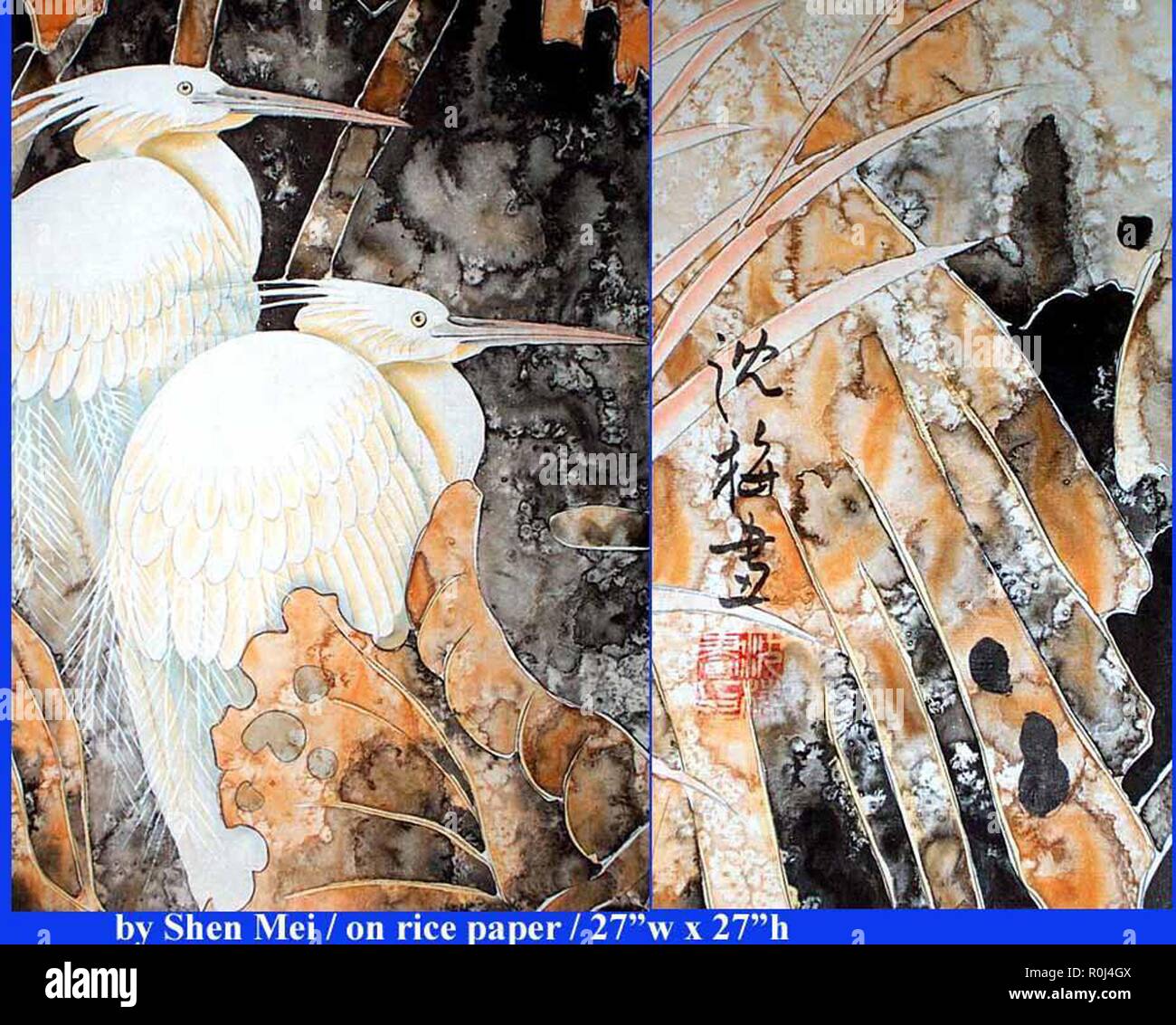 vintage oriental bird painting Stock Photo - Alamy