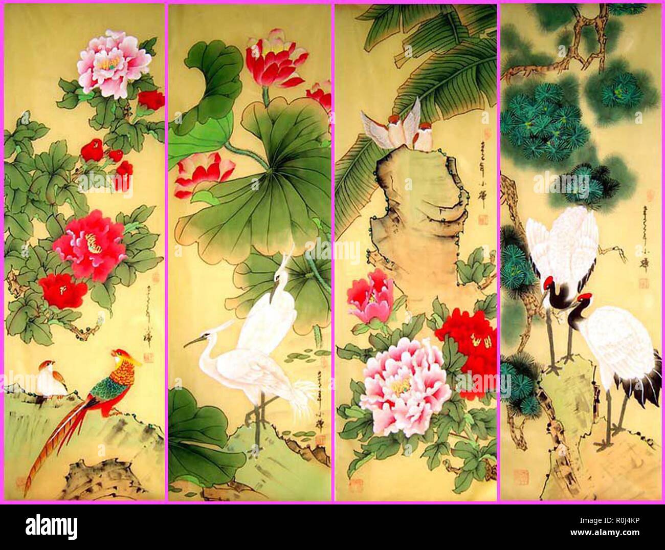 vintage oriental bird painting Stock Photo - Alamy