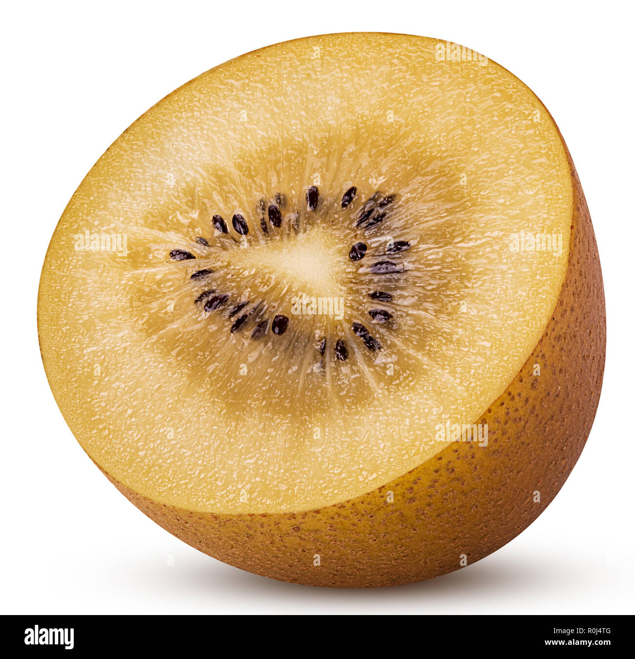 Yellow gold kiwi fruit cut in half isolated isolated on white ...