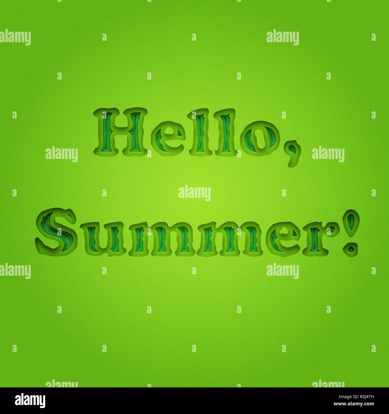Hello summer, typographic inscription on vintage monochrome green ...