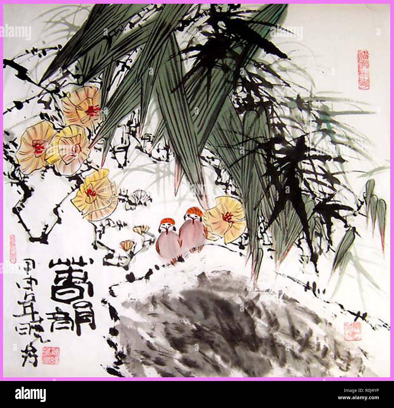 vintage oriental bird painting Stock Photo - Alamy