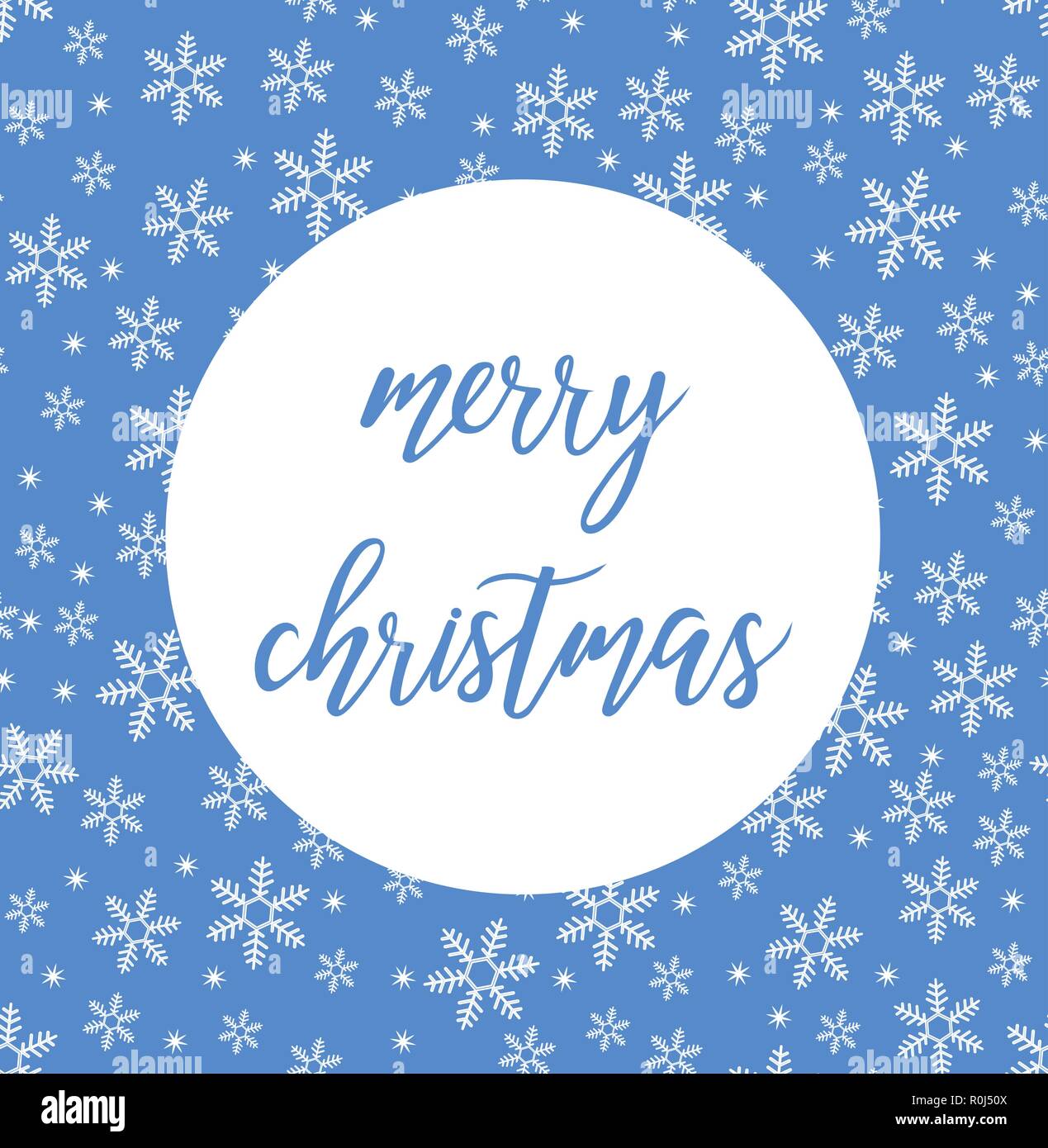 Vector blue Bright Merry Christmas brush lettering text on blue ...