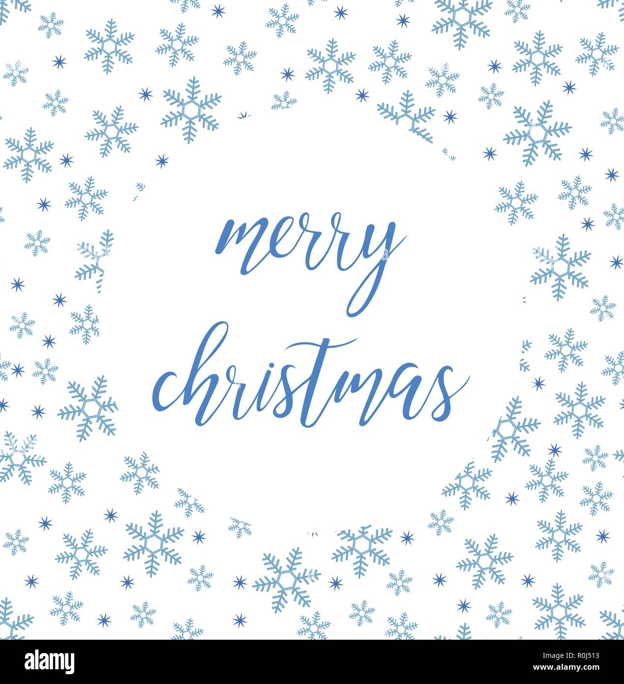 Vector blue Bright Merry Christmas brush lettering text on white ...