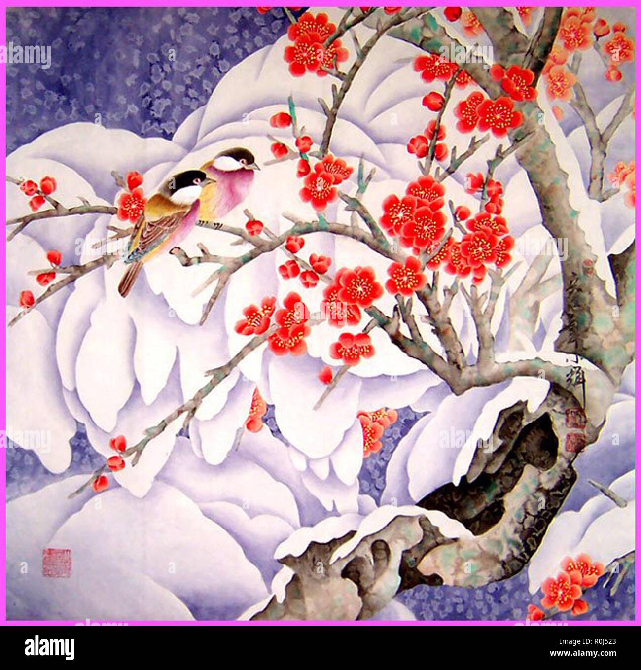vintage oriental bird painting Stock Photo - Alamy