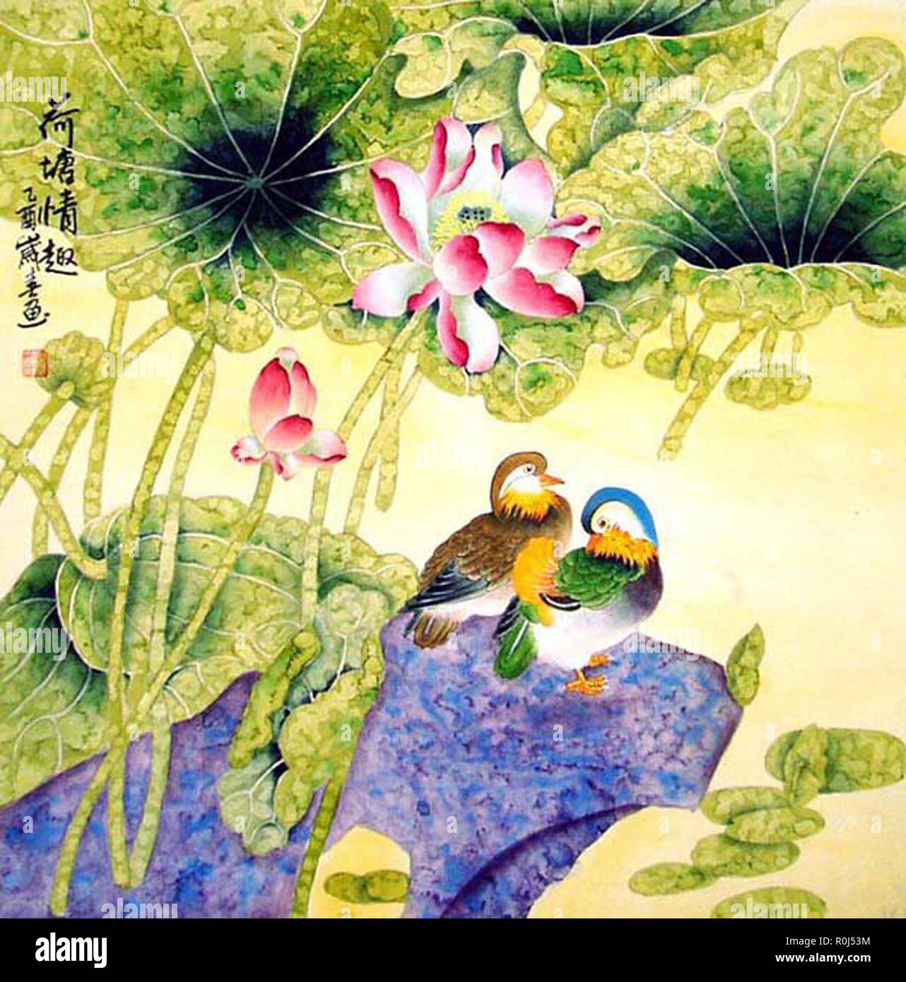 vintage oriental bird painting Stock Photo - Alamy