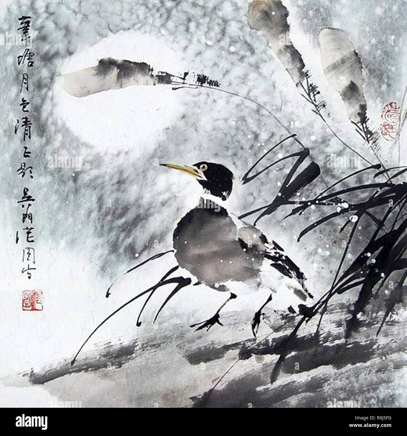 vintage oriental bird painting Stock Photo - Alamy