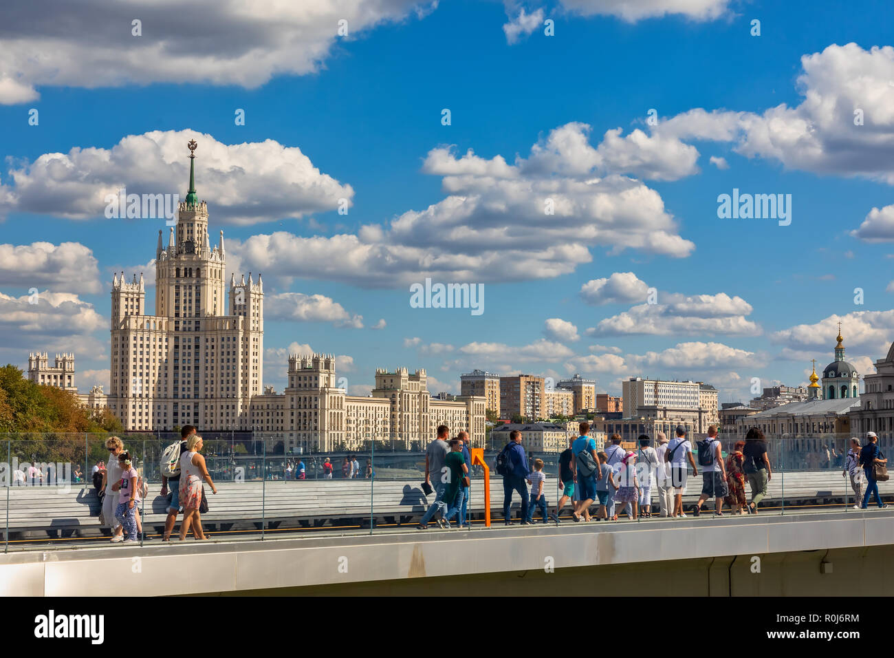 Moscow, Russia - August 13, 2018: People are walking on unique floating ...