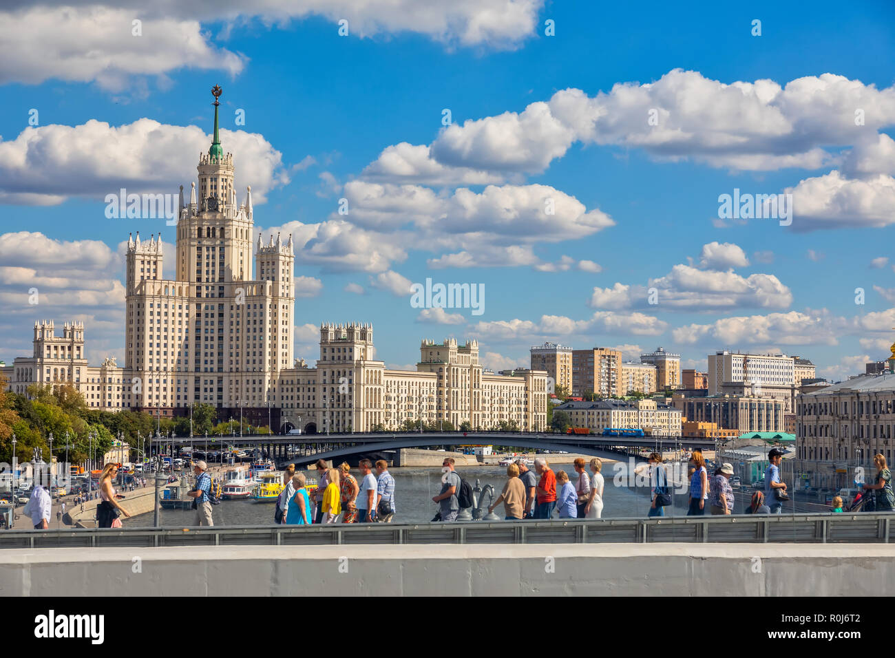 Moscow, Russia - August 13, 2018: People are walking on unique floating ...
