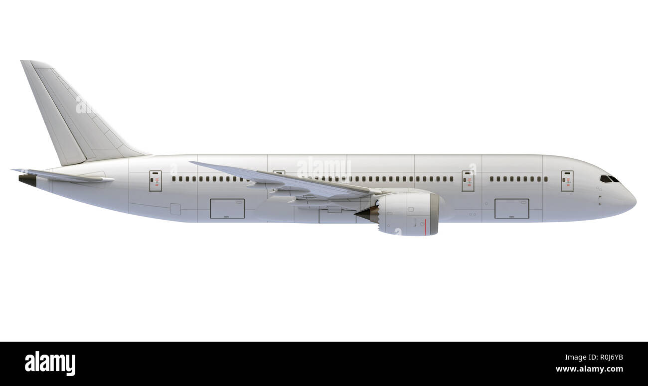 Commercial jet plane. 3D render. Right Side view Stock Photo - Alamy