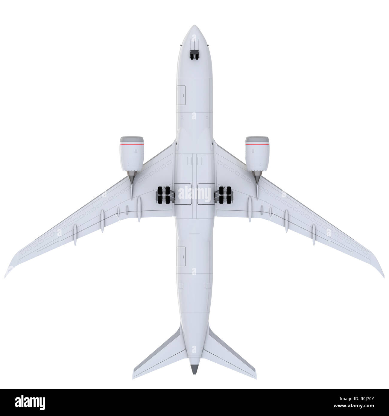 Commercial jet plane. 3D render. Bottom view Stock Photo - Alamy