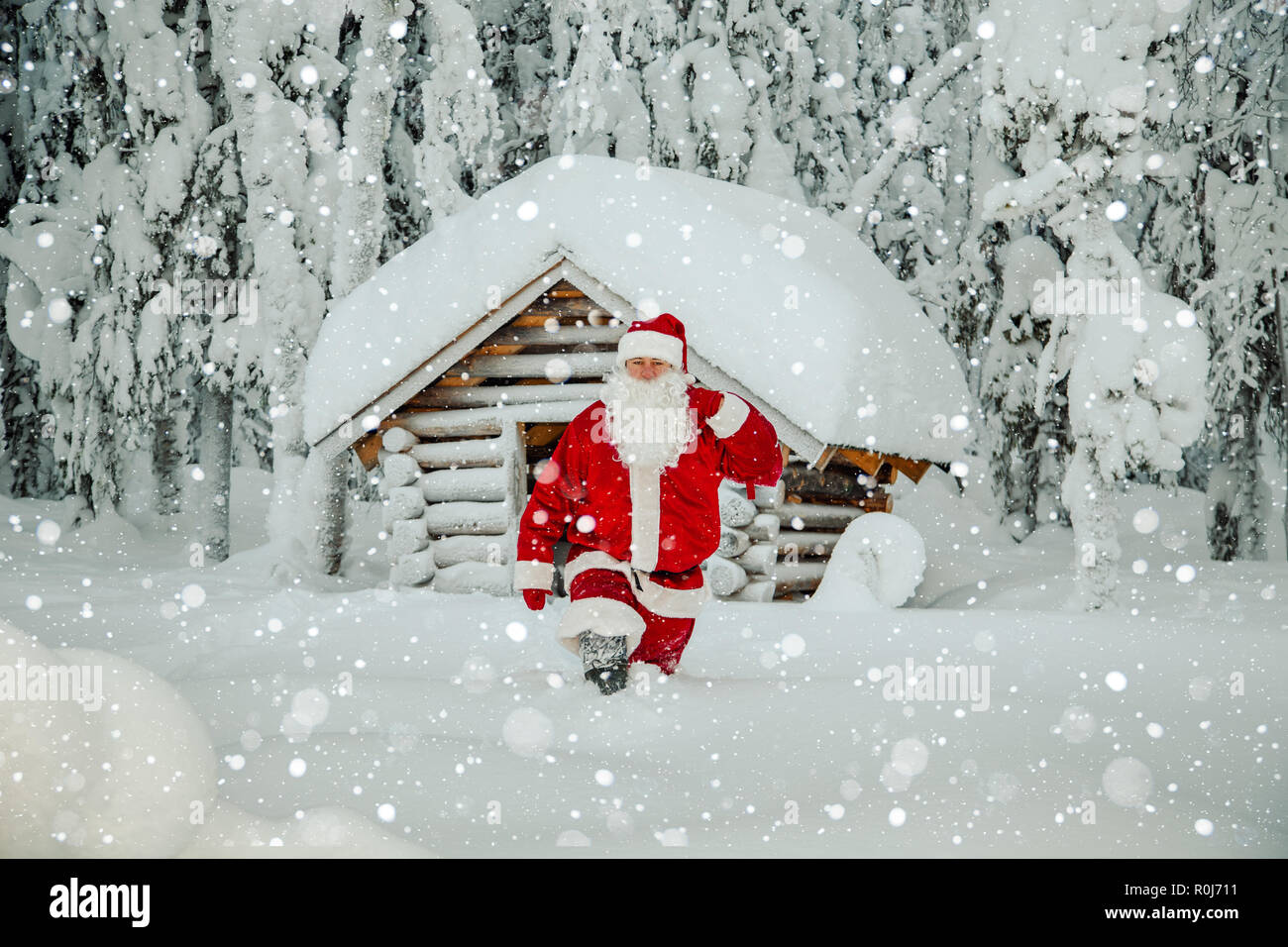 Authentic Santa Claus in Lapland. Magnificent snow-covered landscape ...