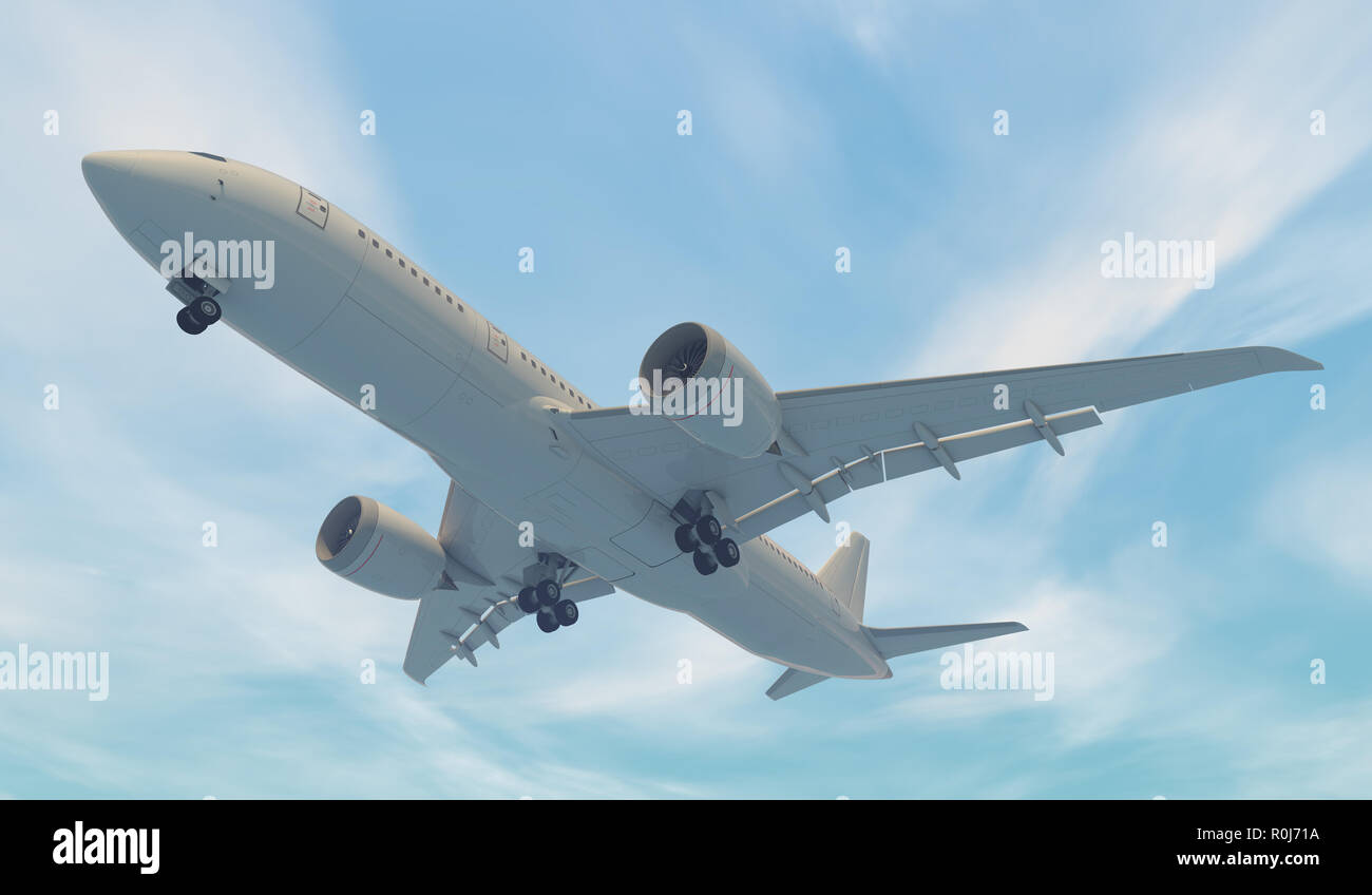 Airplane flying. 3D render Stock Photo - Alamy