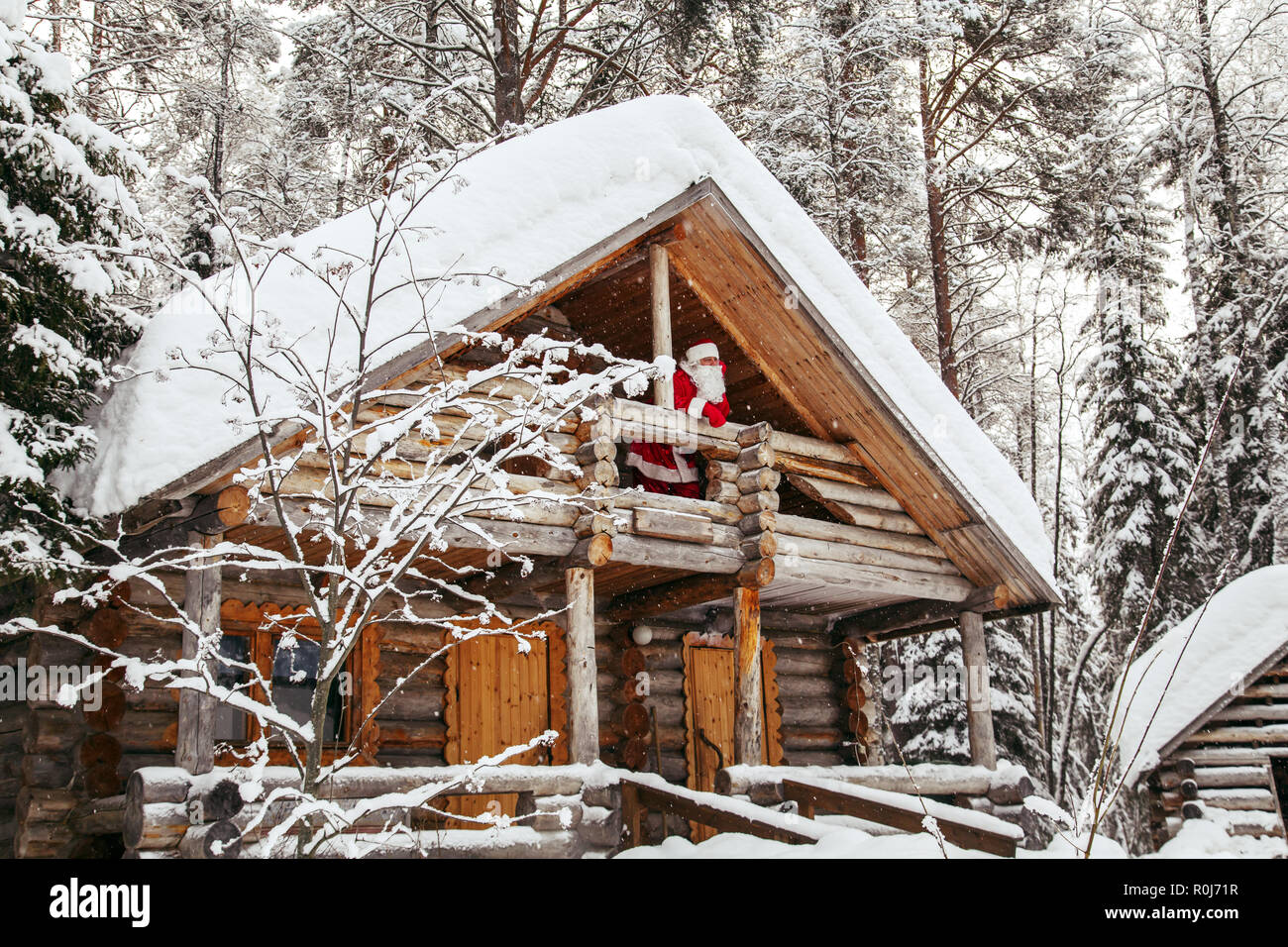 Home of Santa Claus at the North Pole. Real Santa Claus on the balcony ...