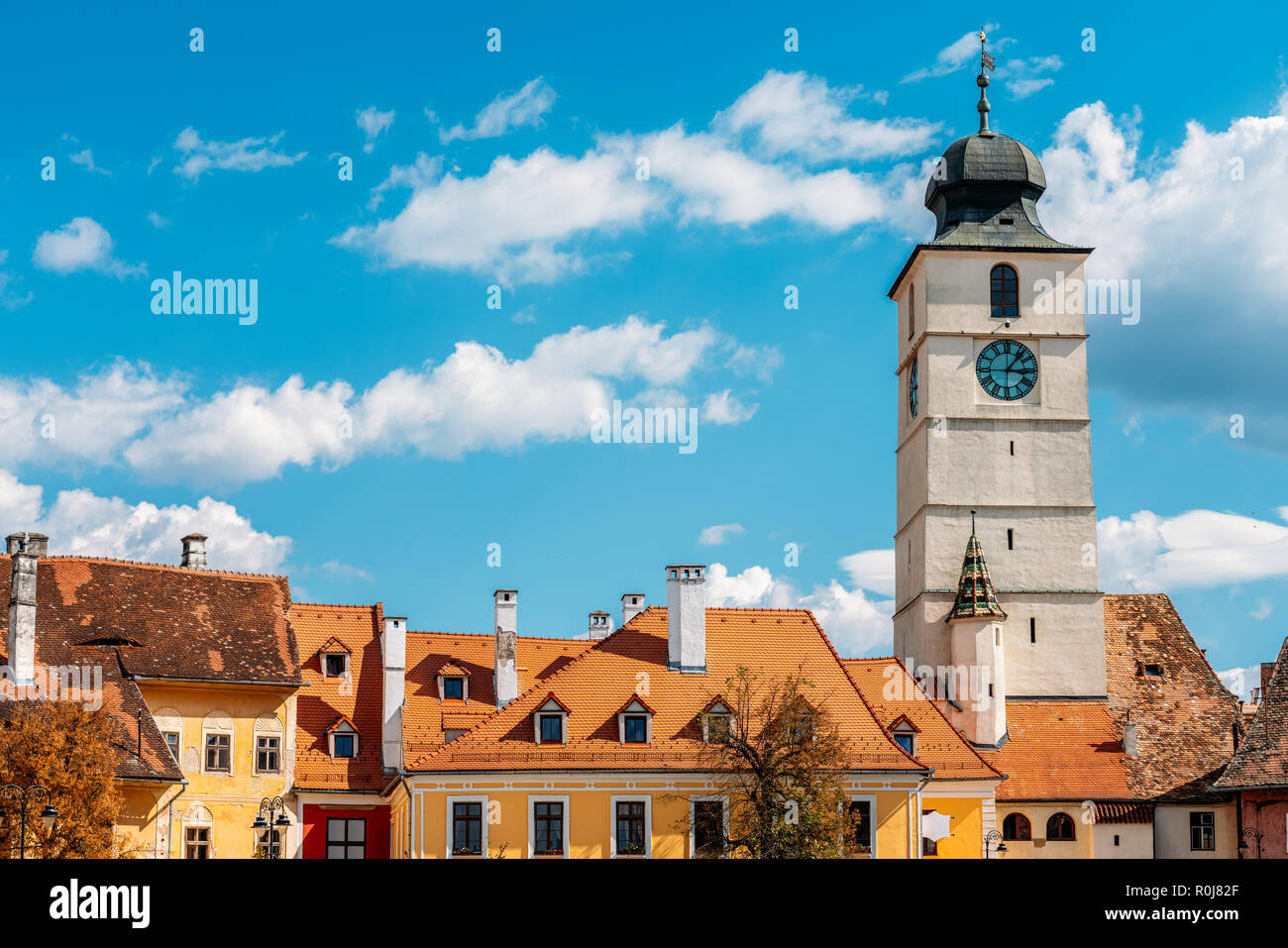 Downtown Medieval Houses Of Sibiu City In Romania Stock Photo - Alamy