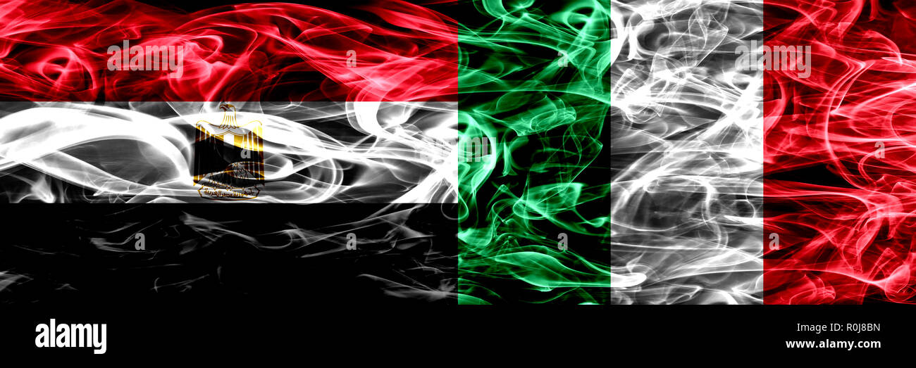Egypt, Egyptian vs Italy, Italian smoke flags placed side by side ...