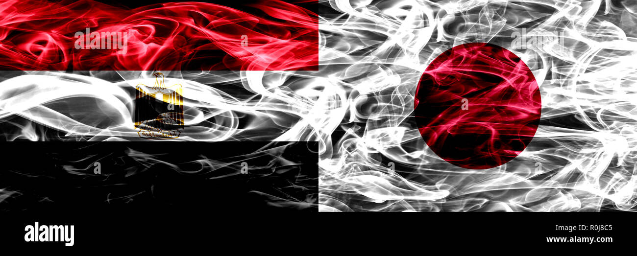 Egypt, Egyptian vs Japan, Japanese smoke flags placed side by side ...