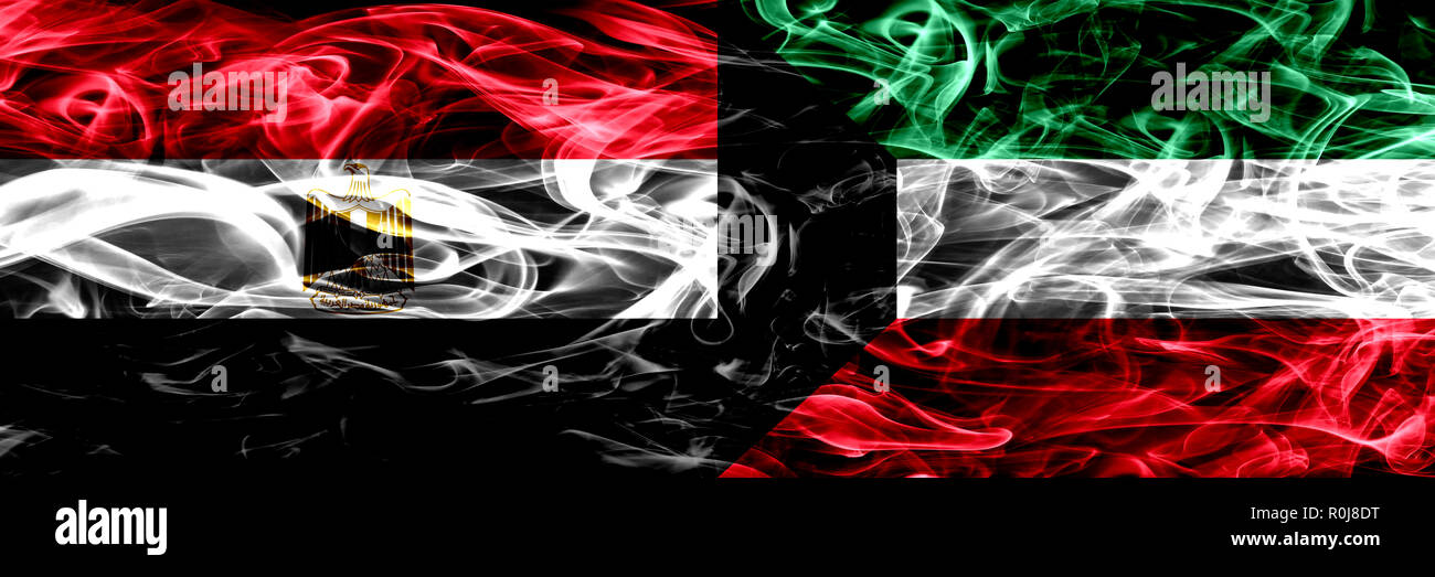 Egypt, Egyptian vs Kuwait, Kuwaiti smoke flags placed side by side ...