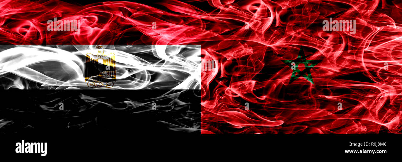 Egypt, Egyptian vs Morocco, Moroccan smoke flags placed side by side ...