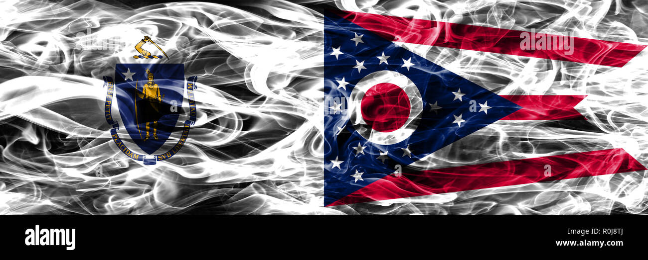 Massachusetts vs Ohio colorful concept smoke flags placed side by side ...