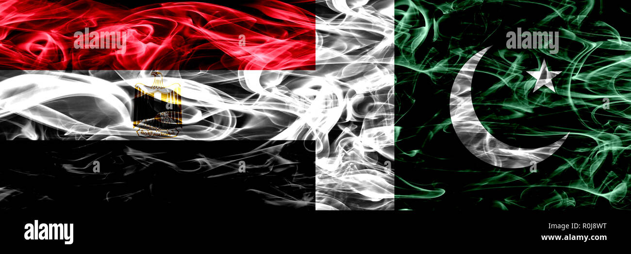 Egypt, Egyptian vs Pakistan, Pakistani smoke flags placed side by side ...