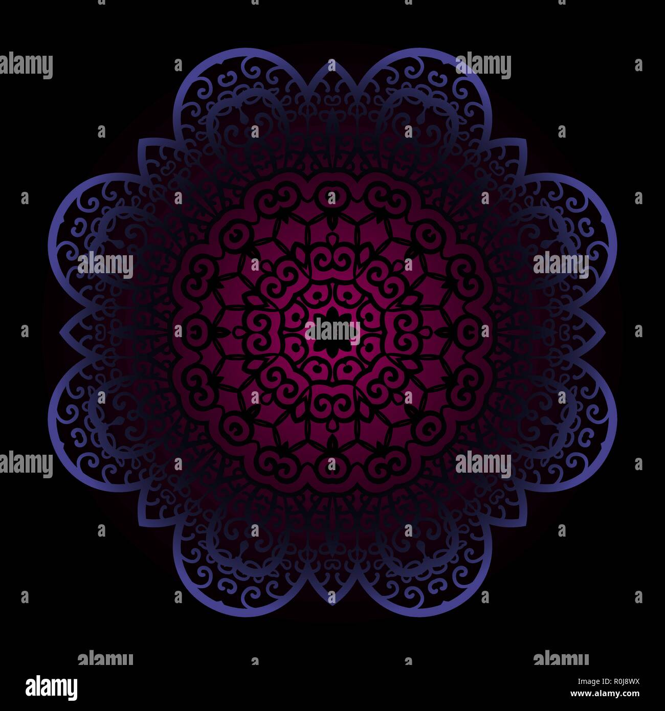 Violet mandala on dark background. Vintage design element in ottoman ...