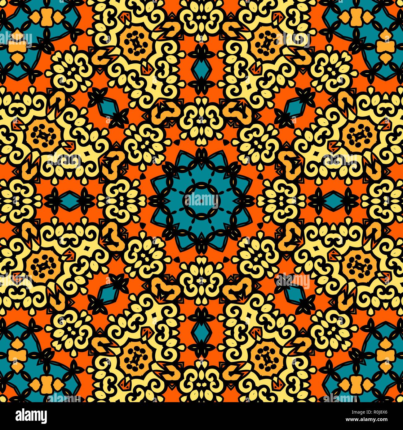 Bright coloured mandala frame seamless psychedelic paisley background ...