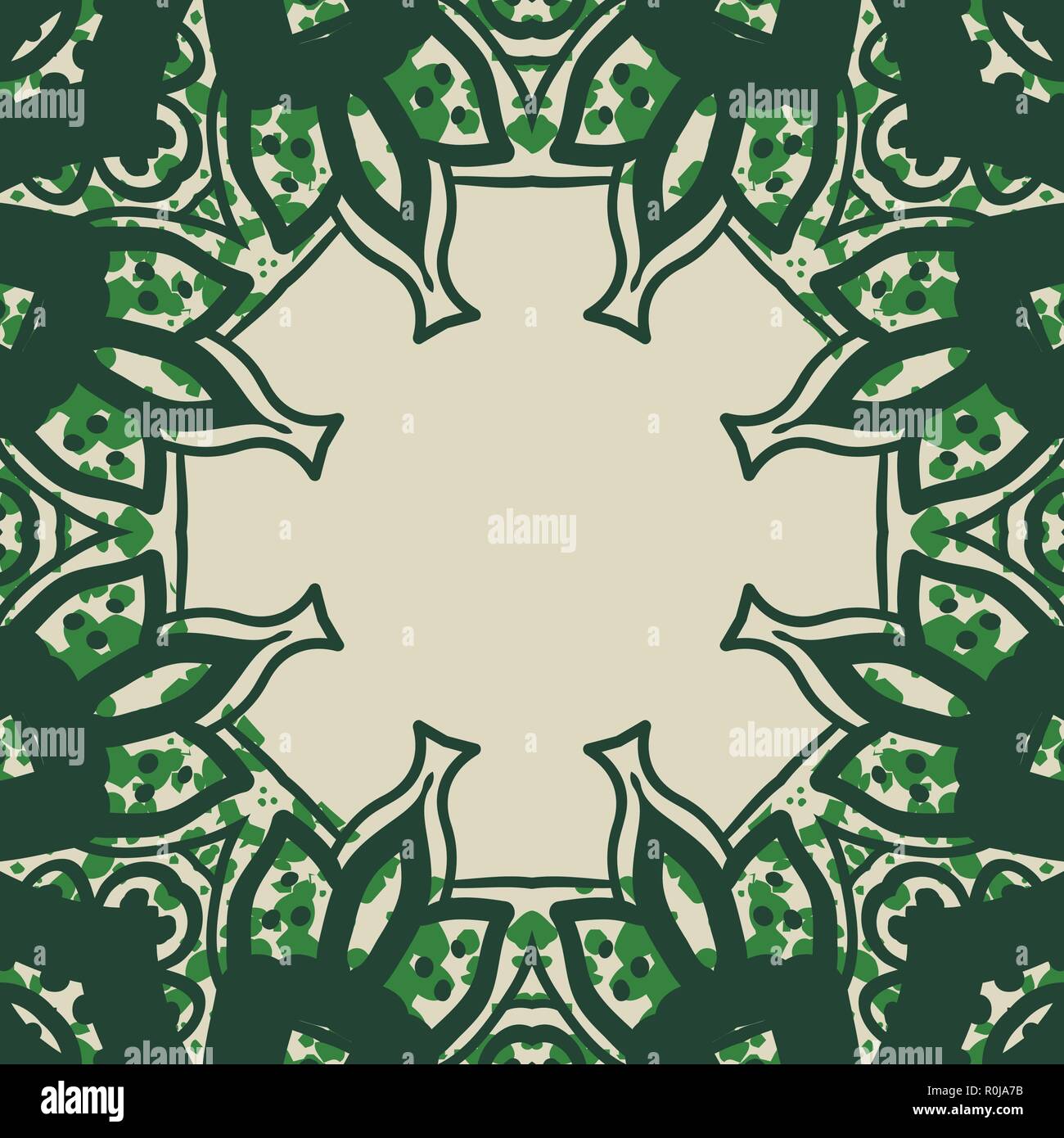 Green stylized ornate frame card in arabic style. Vector floral ...