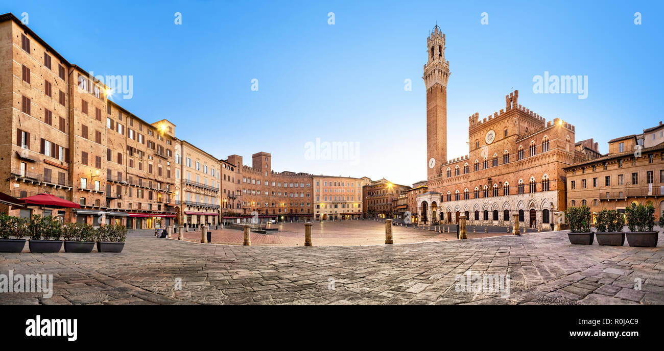 Panorama of Siena, Italy. Piazza del Campo square with gothic town hall ...