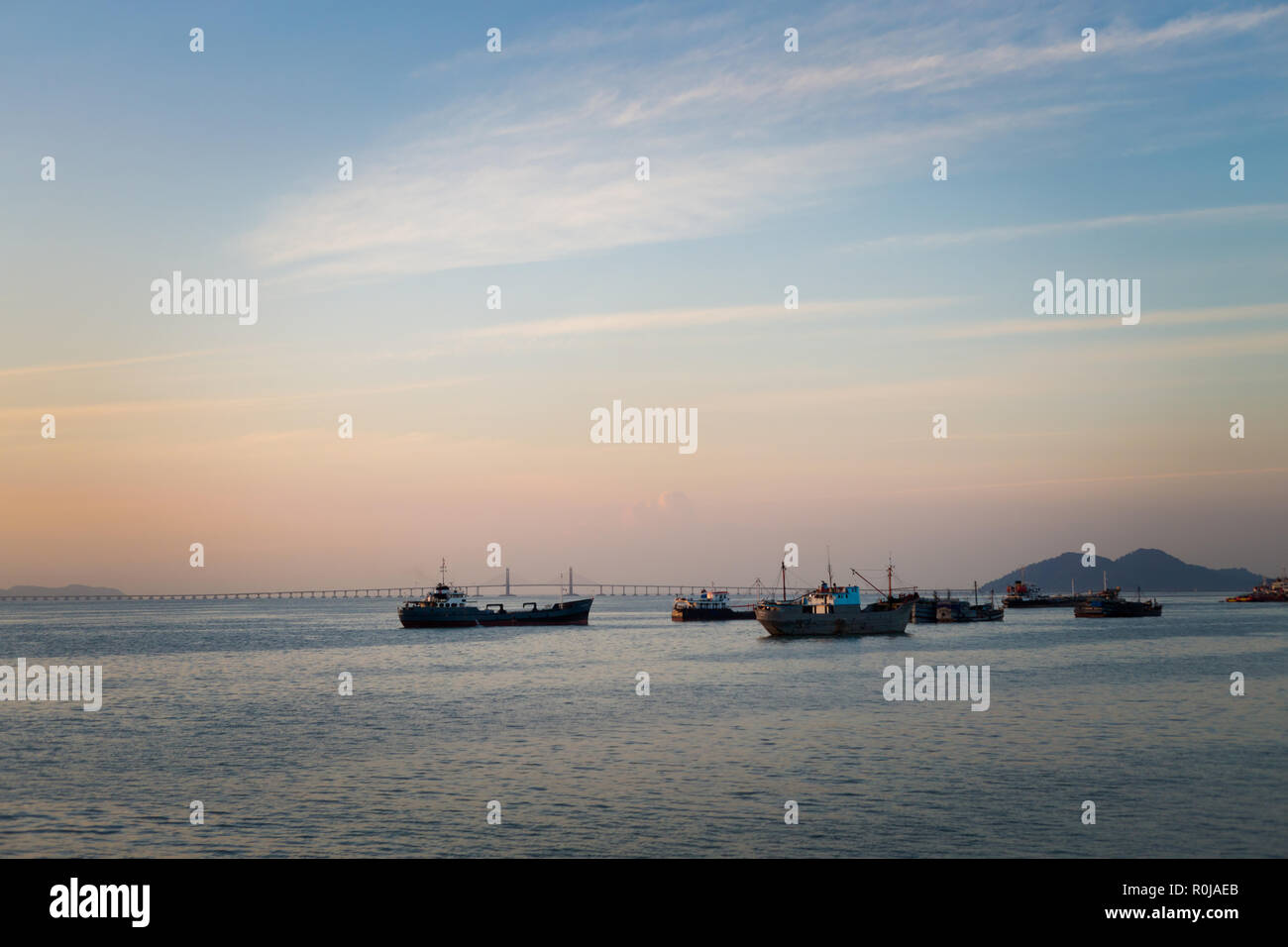 Landscape with Penang bridge connecting land and island on Penang ...